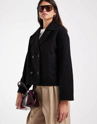 Vero Moda kurzer zweireihiger Mantel in Schwarz