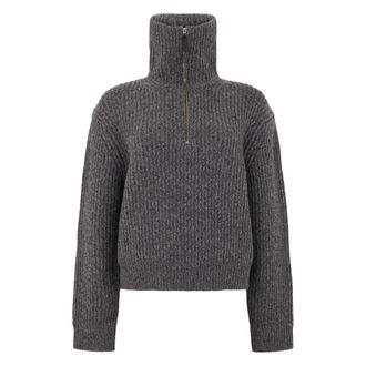 Vince Pullover mit Matrosenkragen und Viertelrei&szlig;verschluss aus Wolle und Kaschmir - - Knitwear - Damen - Grau - S