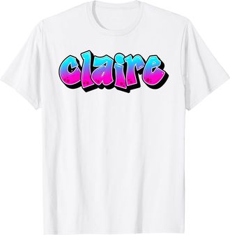 BDAZ Claire Graffiti Personalisierter Name Blau Rosa Frauen M&auml;dchen T-Shirt