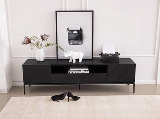 Studio Copenhagen home24 TV-Lowboard mit Schubladen Front & Korpus: MDF Mitteldichte Holzfaserplatte, furniert & lackiert Gestell: Eisen, pulverbeschichtet