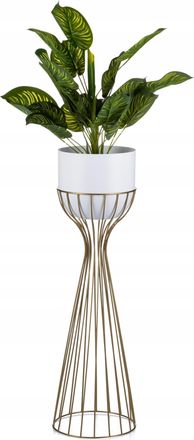 HowHomely Moderne Blumenst&auml;nder Metall 68 cm Hoch mit Wei&szlig; Blumentopf Rund 18 cm &Oslash; auf Robuste Gold St&auml;nder - Pflanzenst&auml;nder zur Dekoration Innenr&auml;umen