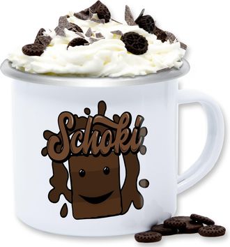 Shirtracer Emaille Tasse Blechtasse - Karneval Fasching - Tassen - Milky & Schoki Schokolade - 300 ml - Weiß Silber - fasching- chocolate becher carnevale karnev