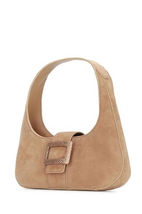 Roger Vivier Womens Vivier Shoulder Bag Beige Suede