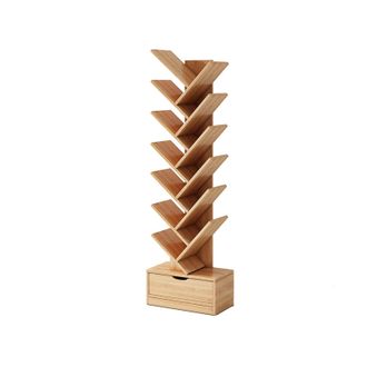 Generic Baumf&ouml;rmiges B&uuml;cherregal mit Schubladen, bodenstehendes B&uuml;cherregal mit 6-12 Ebenen, hohes und schmales B&uuml;cherregal aus Holz, for Wohnzimmer, Schlafzi