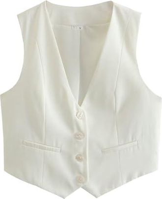 Generic Gilet Sans Manche Femme Gilet Femme D&eacute;contract&eacute; Quotidien Ville Court Style Costume - Veste Boutonn&eacute;e Col Droit Pour Occasions Habill&eacute;es