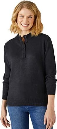 Damart Pull Col Montant Boutonné, Femme, Col Tunisien, Noir, Manche Longue