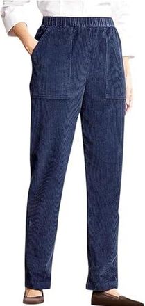 Generic Pantalon en velours côtelé pour femme, jambe droite, couleur unie, taille élastique, pantalon décontracté en velours côtelé, pantalon pour femme, bleu