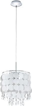 Eglo Pendelleuchte Fedra, 1 flammige Hängelampe, Hängeleuchte aus Metall in Chrom, Kristall in Klar, Perlmutt, Esstischlampe, Wohnzimmerlampe hängend mit E