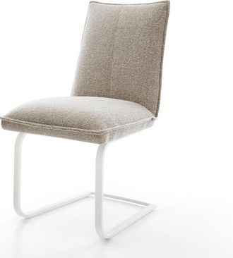 DELIFE Freischwinger Lelio-Flex Webstoff Soft Beige Freischwinger flach Wei&szlig; Taschenfederkern, Esszimmerst&uuml;hle