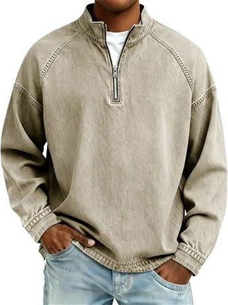 Generic Sweat-shirt dext&eacute;rieur &agrave; fermeture &eacute;clair quart pour homme, col montant, pull &agrave; manches longues, pull d&eacute;contract&eacute; &agrave; fermeture &eacute;clair 1/4, kaki, 4XL