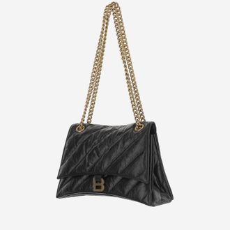 Balenciaga Womens Crush Medium Quilted Leather Bag Black Calfskin Handbags Hand