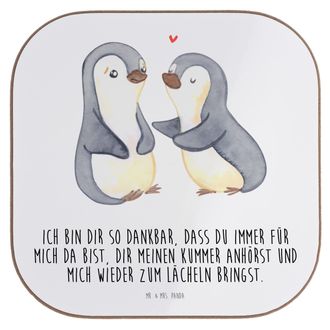 Mr. & Mrs. Panda bieruntersetzer Pinguine tr&ouml;sten - Geschenk, Tassen Untersetzer, Coaster, f&uuml;r Freundin, Tassenuntersetzer, Holzuntersetzer, Jahrestag, Gl&auml;ser, Hochzei