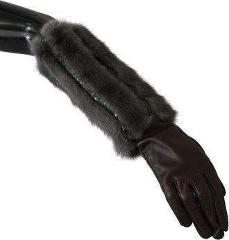 Dolce & Gabbana Womens Brown Mid Arm Length Leather Fur Gloves