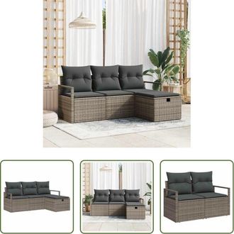 vidaXL vidaXL Balkonsofa - Garten-Sofa-Set mit Kissen mit Speicher 4 pcs Grau Poly Rattan