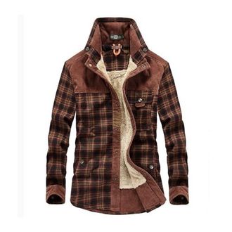 Generic Surchemise en Flanelle for Homme, doubl&eacute;e Polaire, &agrave; Carreaux, Manches Longues, boutonn&eacute;e, id&eacute;ale for lautomne et lhiver, Chaude et d&eacute;contract&eacute;e(Brun,