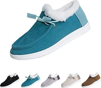Generic Mocassins &eacute;l&eacute;gants doubl&eacute;s en peluche pour femme, confortables et d&eacute;contract&eacute;s, &agrave; lacets, bottes courtes dhiver l&eacute;g&egrave;res et chaudes, bleu, 39.5 EU