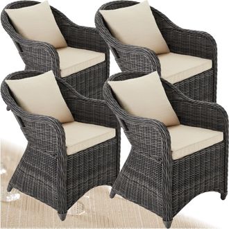 TecTake 4er Set Rattansessel, Polyrattan Gartenstühle mit Aluminiumgestell, Outdoor Korbsessel mit weichen Sitzpolstern, wetterfest, Rattan Stuhl für Garten T