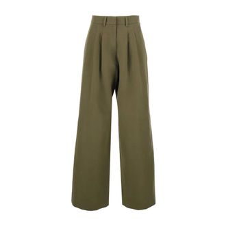Pantaloni Torino Femme, Pantalons, Vert, Taille: 38 FR Pantalon large pliss&eacute; en lin
