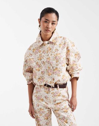 Miss Selfridge Jeansjacke mit durchgehendem Blumenmuster, Kombiteil-Bunt