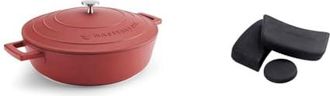 MasterClass MasterClass 4L Rote flache Kasserolle mit MasterClass hitzebeständigen Silikongriffen und Deckelgriff (3tlg.)
