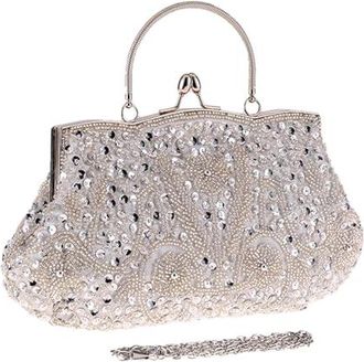 Generico Embrayage avec perles - Sac de soir&eacute;e &eacute;l&eacute;gant, sac avec sangle de cha&icirc;ne &eacute;l&eacute;gante | Sac exquis avec d&eacute;tails en perles de luxe, embrayage de grande cap