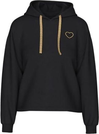 Pieces Femme Pcchilli Ls Heart Hoodie Noos BC Sweatshirt À Capuche, Noir, XL EU