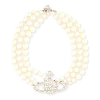 Vivienne Westwood Three Row Bas Relief Brass And Swarovski-Pearl Choker Necklace