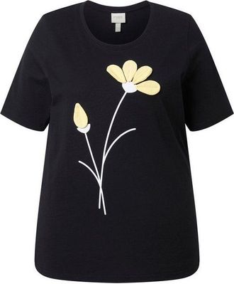 Ulla Popken T-Shirt T-Shirt Bl&uuml;ten Rundhals Halbarm Biobaumwolle