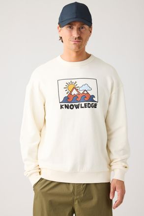 Knowledge Cotton Apparel Herren vegan Sweatshirt Relaxed Bedruckter Rundhalsausschnitt Egret Wei&Atilde;Y