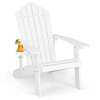 Costway GOPLUS Fauteuil de Jardin Exterieur Relaxant, 77 x 86 x 94 CM, Chaise Adirondack en Plastique Ergonomique avec Porte-Gobelet, Dossier Haut, Charge 150