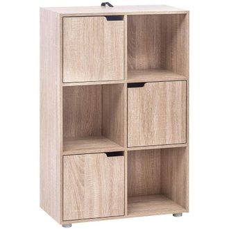 Woltu B&uuml;cherregal B&uuml;cherschrank Standregal Aufbewahrungregal Raumteiler B&uuml;roregal Aktenschrank, mit 3 T&uuml;ren, 6 F&auml;cher, 29 x 91 x 59,6 cm, Eiche - Woltu