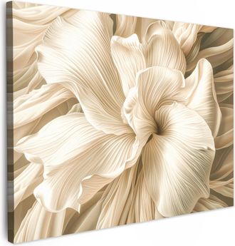 MuchoWow © Leinwand Bilder 80x60 cm Wanddeko Wohnzimmer Aesthetic Room Decor Deko Zimmer Wandbilder Modern Bild auf Leinwand Beige - Blume - Muster