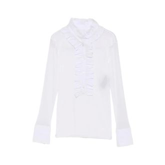 D.exterior Blouse &agrave; Manches Longues Volant&eacute;es - Femme - Blouses et Chemises - Blanc - Taille: 42 FR