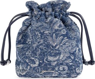 Ganni Femme, Sacs, Bleu, Taille: ONE Size Pochette en denim avec motif floral