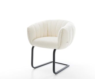 DELIFE Freischwinger Jada-Flex Boucl&eacute; Wei&szlig; Freischwinger flach Schwarz Taschenfederkern, Esszimmerst&uuml;hle
