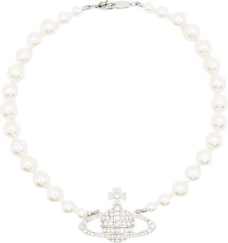 Vivienne Westwood unisex, Accessoires, Blanc, Taille: S One Row Bas Relief Pearl Necklace