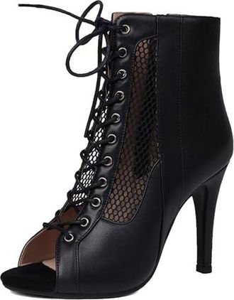 Minitoo Z004 Bottines de danse pour femme avec talon et lacets sexy, Z004 Noir, 39.5 EU