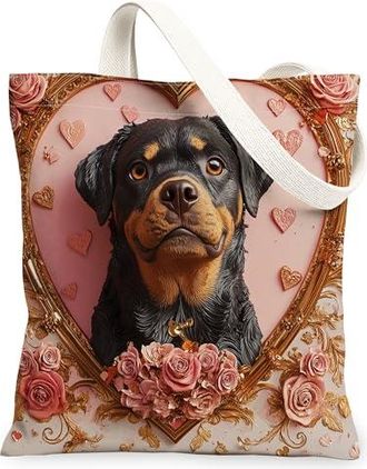 Generic Rottweilers Sac fourre-tout en toile r&eacute;utilisable pour le shopping Motif coeur de Saint-Valentin 33 x 38 cm