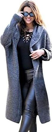 TOMWELL Gilet Femme Cardigan Long Tricot Veste Ouvert &Eacute;pais Manches Longues Pull Gilet Chaud Capuche Manteau Sweater Hiver Chandail Outwear A Gris40