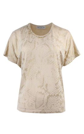 Passioni T-Shirt Beiges T-Shirt mit metallischem Schlangen Print