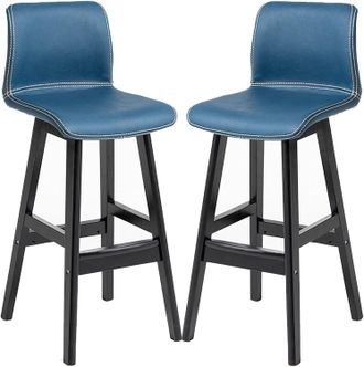 Generic Barhocker mit R&uuml;ckenlehne und Holzbeinen aus Kunstleder, hohe K&uuml;chenst&uuml;hle f&uuml;r Pubs und Caf&eacute;s