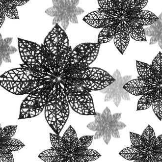 Boao 24 Stück Glitzer Weihnachtsstern Weihnachtsbaum Ornament Weihnachten Blumen Dekor Ornament, 3/4/6 Zoll (Schwarz)