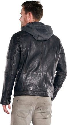 Engbers Lederjacke Herren Lederjacke mit herausnehmbarer Kapuze, Schwarzbraun