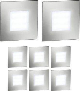 LEDs Com 8 pi&egrave;ces Lumi&egrave;re descalier LED/lampe murale encastr&eacute;e FEX pour lint&eacute;rieur et lext&eacute;rieur, carr&eacute;e, inox, 85 x 85mm, blanc froid