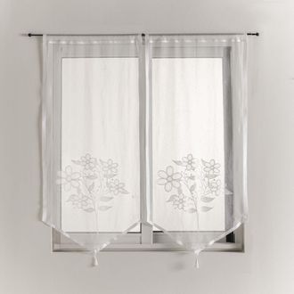 Douceur d'Int&eacute;rieur Gardine, mit Quasten, 2 x 45 x 160 cm, wei&szlig;e Blume, Netzgewebe