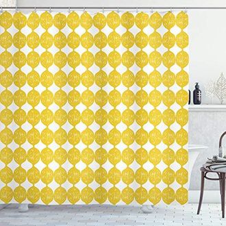 Abakuhaus Citrons Rideau de Douche, Ogee Motif Citrons, Tissu Ensemble de Décor de Salle de Bain avec Crochets, 175 x 200 cm, Terre Jaune et Blanc