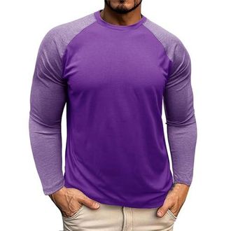 Generic T-shirt &agrave; manches longues pour homme, d&eacute;contract&eacute;, col rond, l&eacute;ger et respirant, haut confortable pour le printemps et lautomne 2026, violet, XXL