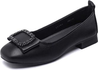 Generic Ballerines plates en cuir souple tressé à bout carré pour femme pour fête, bureau, mariage, Noir, 38 EU