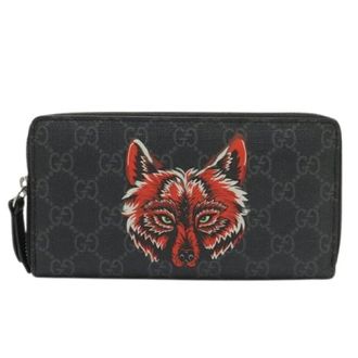 Gucci Portefeuille zipp&eacute; Pre-owned GG Supreme Loup - Femme - Pre-owned - Gris - Taille: ONE Size