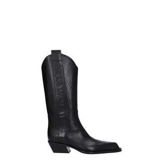 Off-white Leather Western-Style Boot - Black